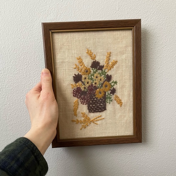Vintage | Art | Vintage Framed Floral Cross Stitch Hanging Art | Poshmark